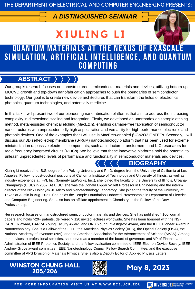 Distinguished Colloquium by Xiuling Li | Department of Electrical and ...
